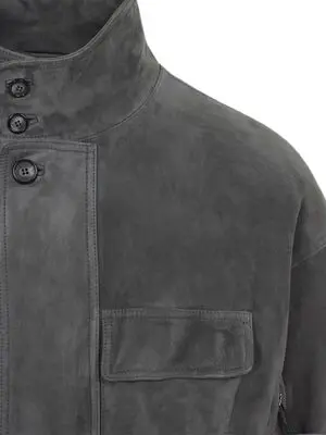 Giorgio Armani Stand Collar Leather Jacket - Grey