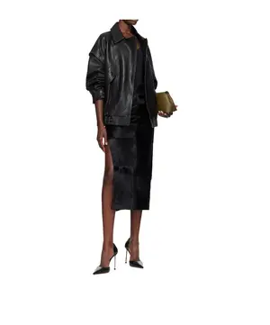 Nour Hammour Collared Leather Jacket