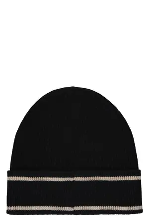 Balmain Logo Patch Ribbed Beanie Hat