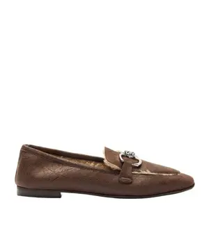 Casadei Bufaland Chain Faux Fur Flat Loafers - Cocoa