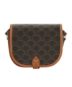 Celine Medium Folco Bag In Triomphe Canvas And Calfskin - Tan