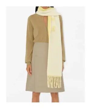 Burberry Logo-intarsia Reversible Fringed Scarf - Sand Color