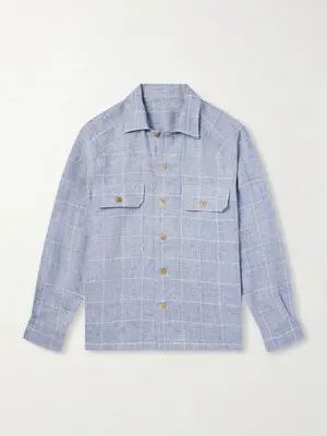Ralph Lauren Purple Label Clayburn Checked Linen Shirt - Blue