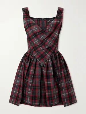 VIVIENNE WESTWOOD Sunday Draped Checked Wool-blend Mini Dress - Black