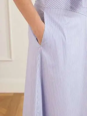 Theory Gathered Striped Cotton-blend Poplin Midi Skirt - Light Blue