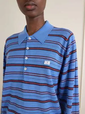 WALES BONNER Striped Wool And Cotton Polo Shirt