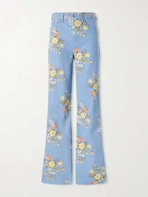 Veronica Beard Taylor Floral-print High-rise Wide-leg Jeans - Blue