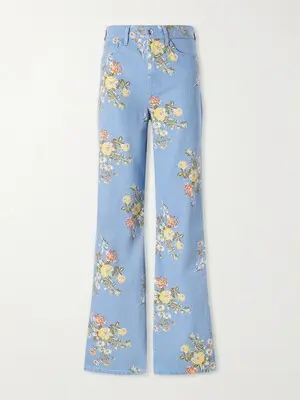 Veronica Beard Taylor Floral Print High-rise Wide-leg Jeans