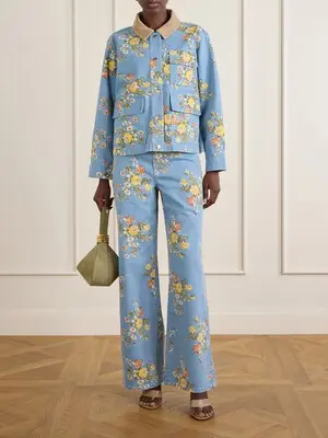 Veronica Beard Taylor Floral Print High-rise Wide-leg Jeans