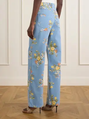 Veronica Beard Taylor Floral Print High-rise Wide-leg Jeans