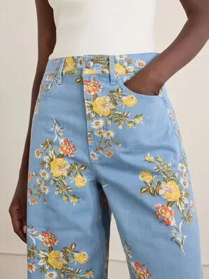 Veronica Beard Taylor Floral Print High-rise Wide-leg Jeans