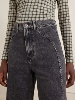 Veronica Beard Grant Studded High-rise Wide-leg Jeans
