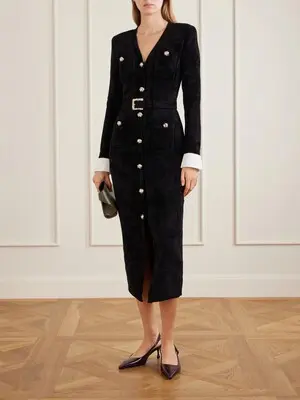 SELF-PORTRAIT Belted Chenille Midi Dress