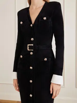 SELF-PORTRAIT Belted Chenille Midi Dress