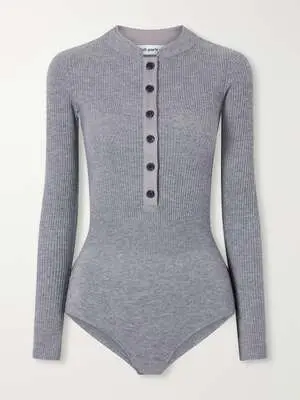 SELF-PORTRAIT Ribbed Wool-blend Playsuit - Gray