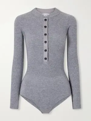 SELF-PORTRAIT Ribbed Wool-blend Playsuit - Gray