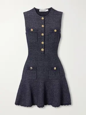 SELF-PORTRAIT Scalloped Knitted Cotton-blend Mini Dress - Blue