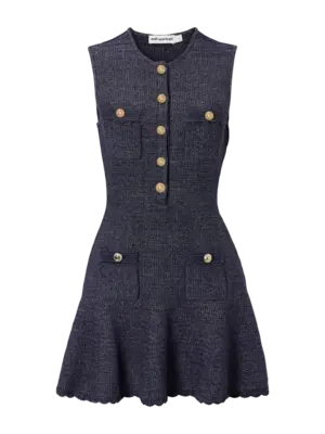 SELF-PORTRAIT Scalloped Knitted Cotton-blend Mini Dress - Blue