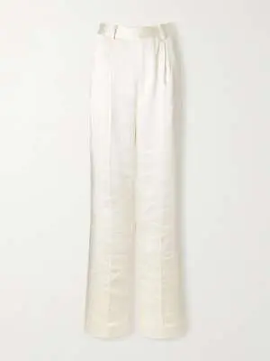 SELF-PORTRAIT Pleated Satin Straight-leg Pants - Cream