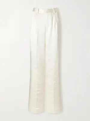 SELF-PORTRAIT Pleated Satin Straight-leg Pants - Neutrals