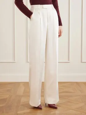 SELF-PORTRAIT Pleated Satin Straight-leg Pants
