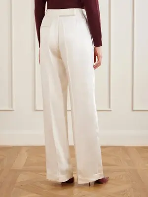 SELF-PORTRAIT Pleated Satin Straight-leg Pants