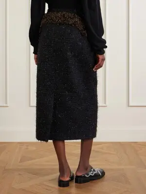 Simone Rocha Shearling-trimmed Metallic-tweed Midi Skirt