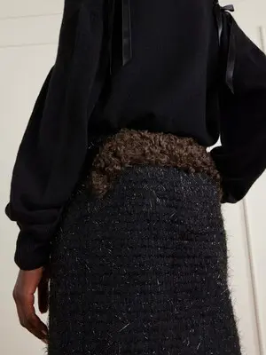 Simone Rocha Shearling-trimmed Metallic-tweed Midi Skirt