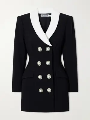 SELF-PORTRAIT Double-breasted Wool-crepe Mini Dress With Statement Buttons - Black