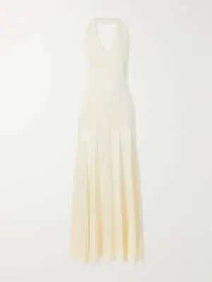 ST. AGNI Halterneck Maxi Dress With Sheer Mesh Skirt Cream