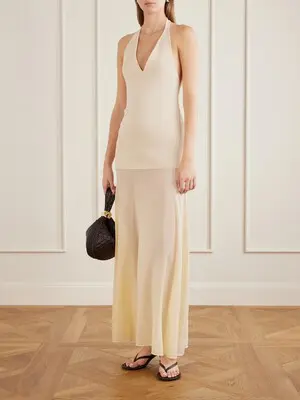 ST. AGNI Halterneck Maxi Dress With Sheer Mesh Skirt - Neutrals