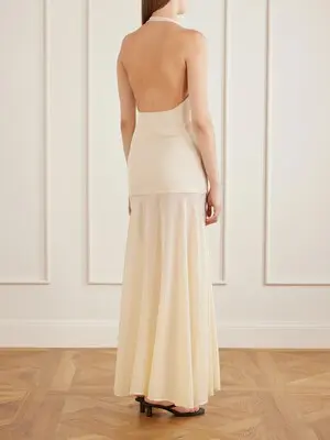 ST. AGNI Halterneck Maxi Dress With Sheer Mesh Skirt - Neutrals