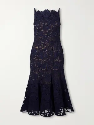 SELF-PORTRAIT Scalloped Lace Midi Dress - Blue