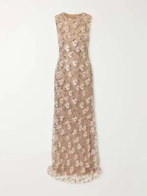SELF-PORTRAIT Sequin-embellished Mesh Maxi Dress - Pink