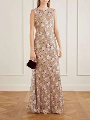 SELF-PORTRAIT Sequin-embellished Mesh Maxi Dress