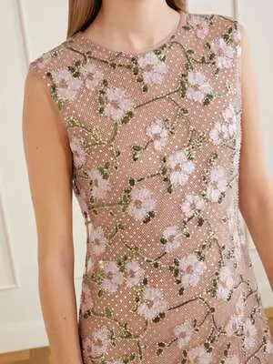 SELF-PORTRAIT Sequin-embellished Mesh Maxi Dress