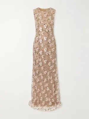 SELF-PORTRAIT Sequin Embellished Mesh Maxi Dress - Pink
