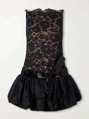 SELF-PORTRAIT Sequined-trimmed Satin And Lace Mini Dress