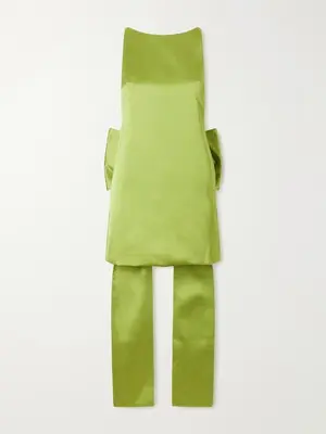SELF-PORTRAIT Bow-detailed Satin Mini Dress - Green