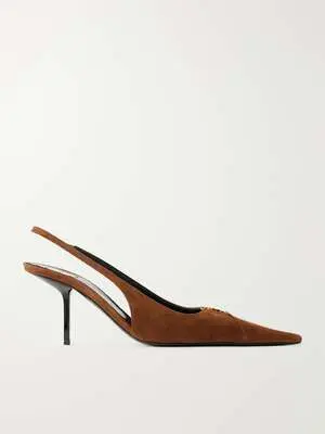Saint Laurent Babylone Glossed-leather Slingback Pumps - Brown