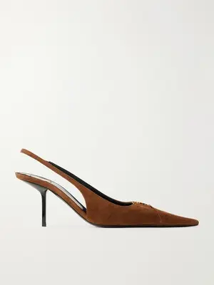 Saint Laurent Babylone Glossed-leather Slingback Pumps - Brown