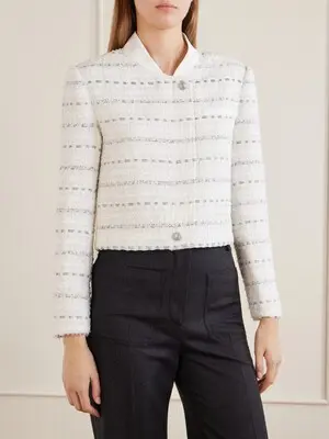 SELF-PORTRAIT Cropped Metallic Bouclé Jacket With Diamanté Buttons