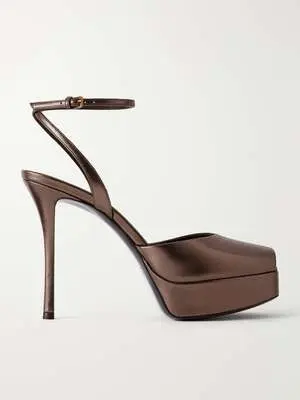 Saint Laurent Le Scandale Metallic-leather Platform Pumps - Brown