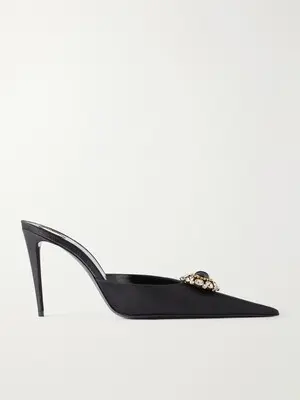 Saint Laurent Cosmo 95 Crystal-embellished Faille Mules