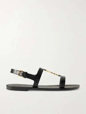 Saint Laurent Cassandra Embellished Leather Sandals - Black