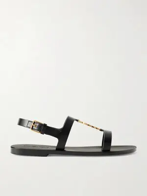 Saint Laurent Cassandra Embellished Leather Sandals - Black