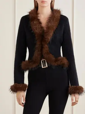 SELF-PORTRAIT Plush-trimmed Knitted Cardigan
