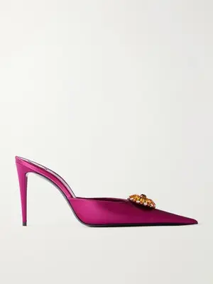 Saint Laurent Cosmo 95 Embellished Satin Mules