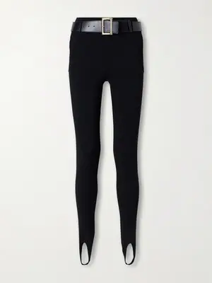 SELF-PORTRAIT Belted Stretch-jersey Stirrup Leggings - Black