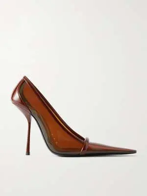 Saint Laurent Brigitte Patent Leather-trimmed Tpu Pumps - Brown